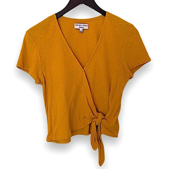 Madewell | Tops | Madewell Texture Thread Mustard Yellow Vneck Tie ...